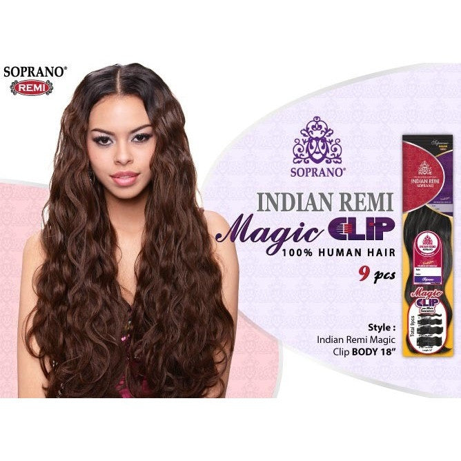 CLIP IN SOPRANO INDIAN 100% REMI HUMAN HAIR EXTENSIONS BODY WAVE 18 ...